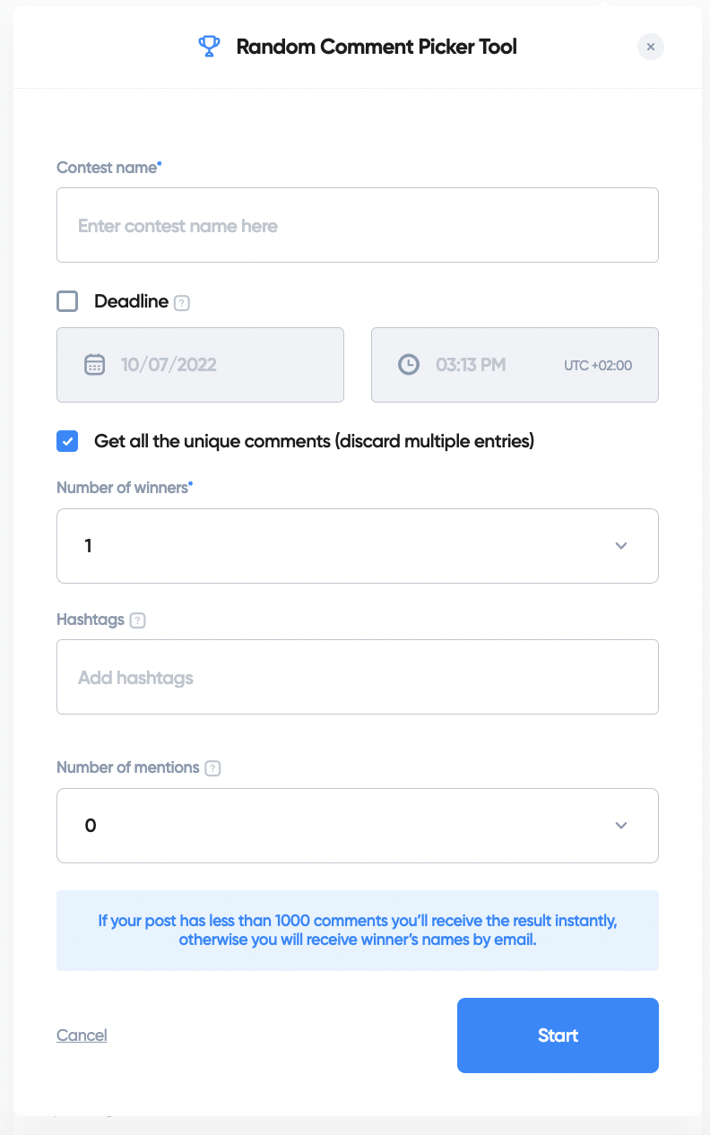 How do I use the Random Comment Picker Tool for contests?